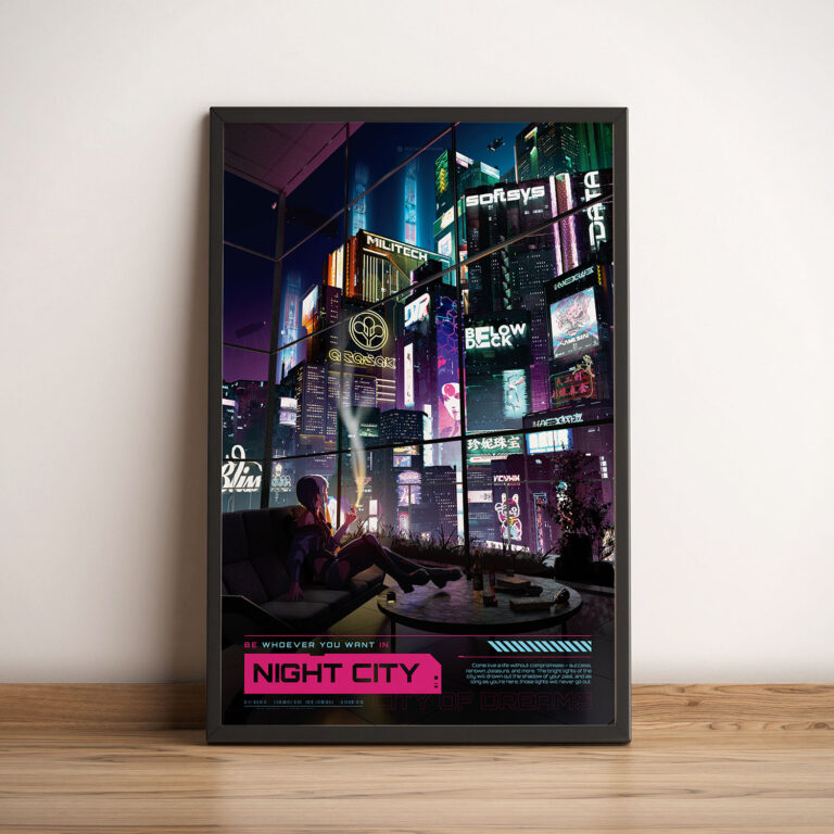 Night City (Cyberpunk 2077 / Edgerunners) Travel Poster - Free DLC Artwork
